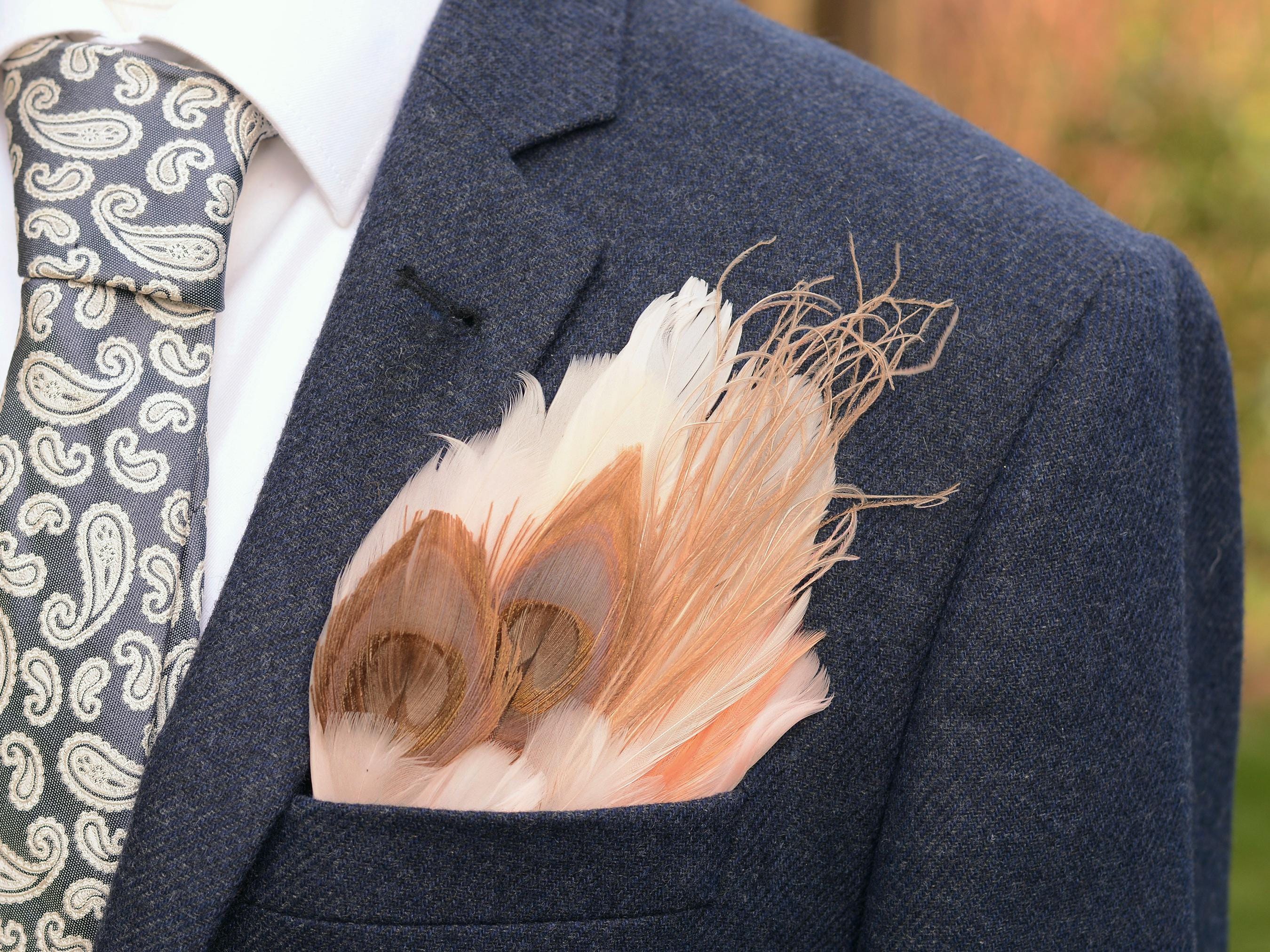 Ivory and Blush Pink Feather Pocket Square No.144 | Suit Accessory ...