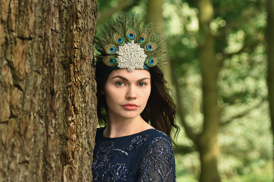 Peacock Feather Crown With Rhinestones Festival Feather - Etsy UK