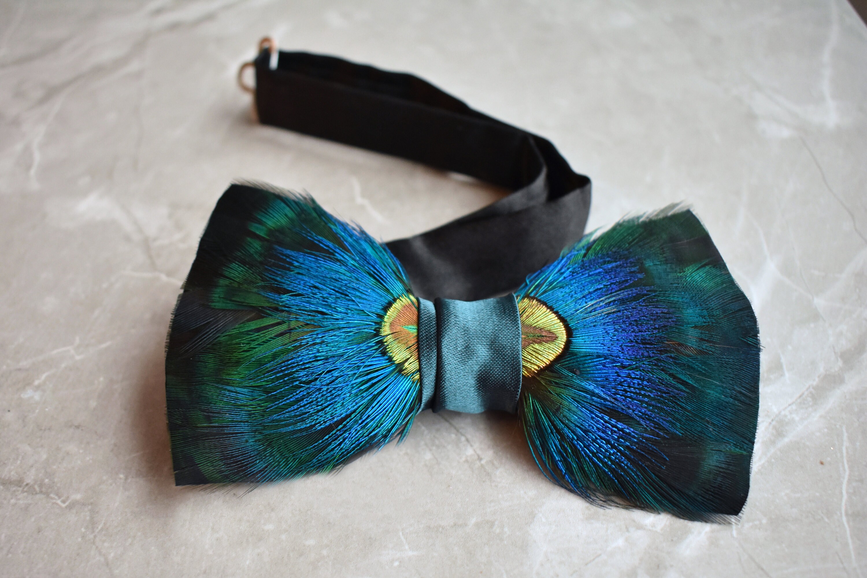 Peacock Feather Bow Tie In Turquoise And Teal