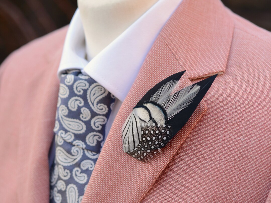 Monochrome Feather Hat Pin / Lapel Pin | Feather Boutonniere | Pheasant ...