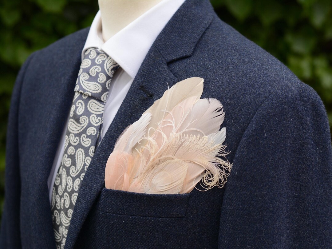 Ivory and Blush Pink Feather Pocket Square No.279 | Suit Accessory ...