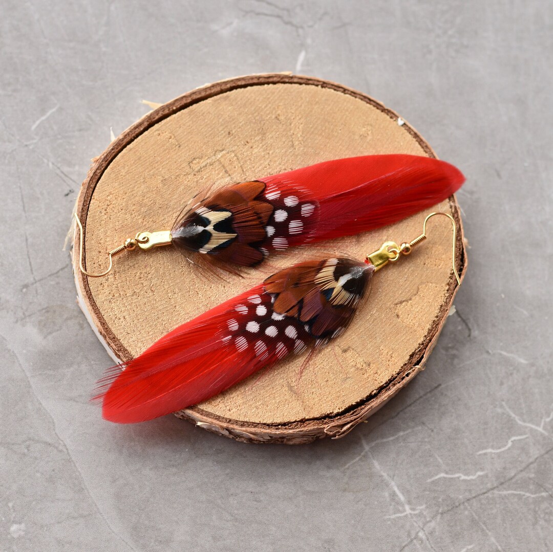 Red Pheasant Feather Earrings Festival Earrings Feather - Etsy