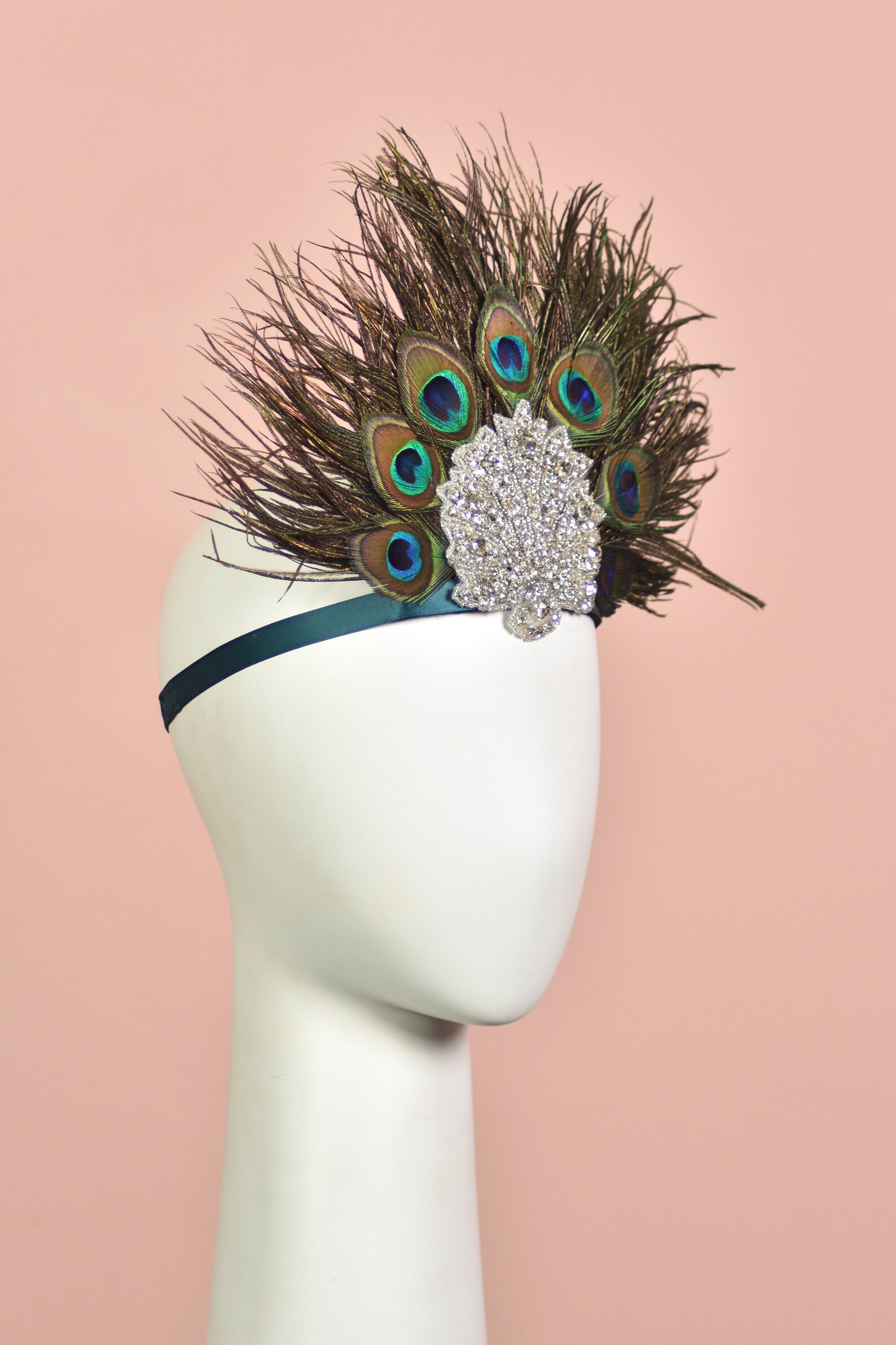 Peacock Feather Crown with Rhinestones Festival Feather | Etsy
