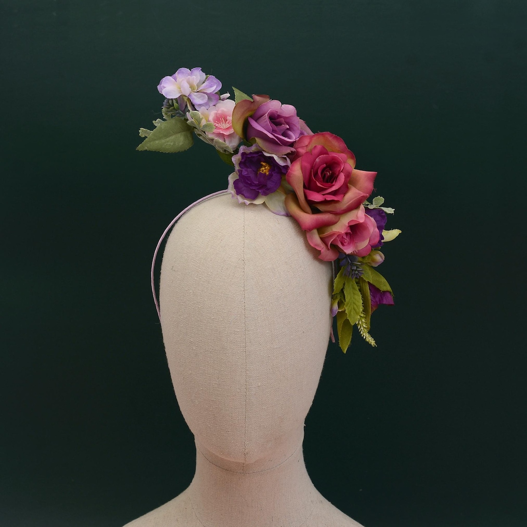 Sculptural Purple and Pink Roses Headpiece | Flower Crown | Flower ...