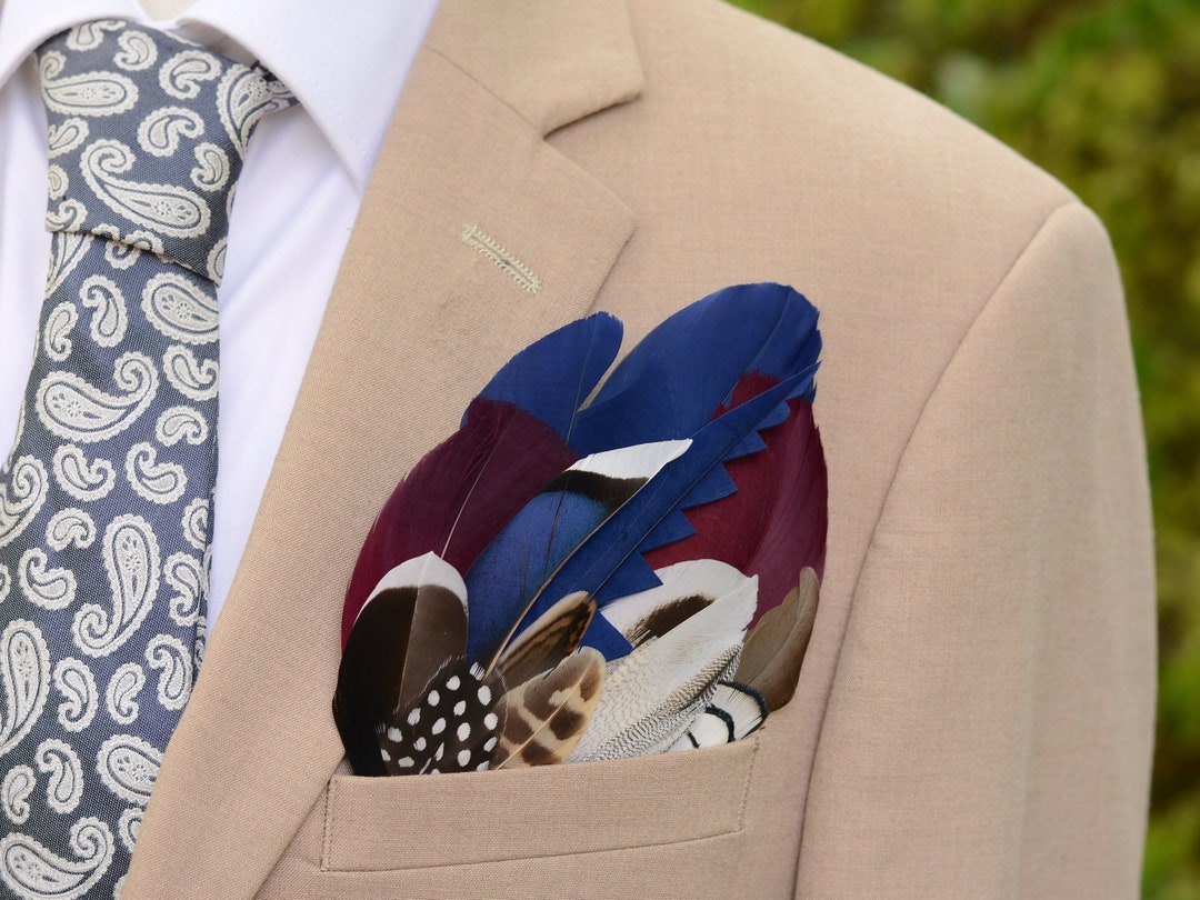 Navy Blue and Burgundy Duck Feather Pocket Square No.255 | Suit ...
