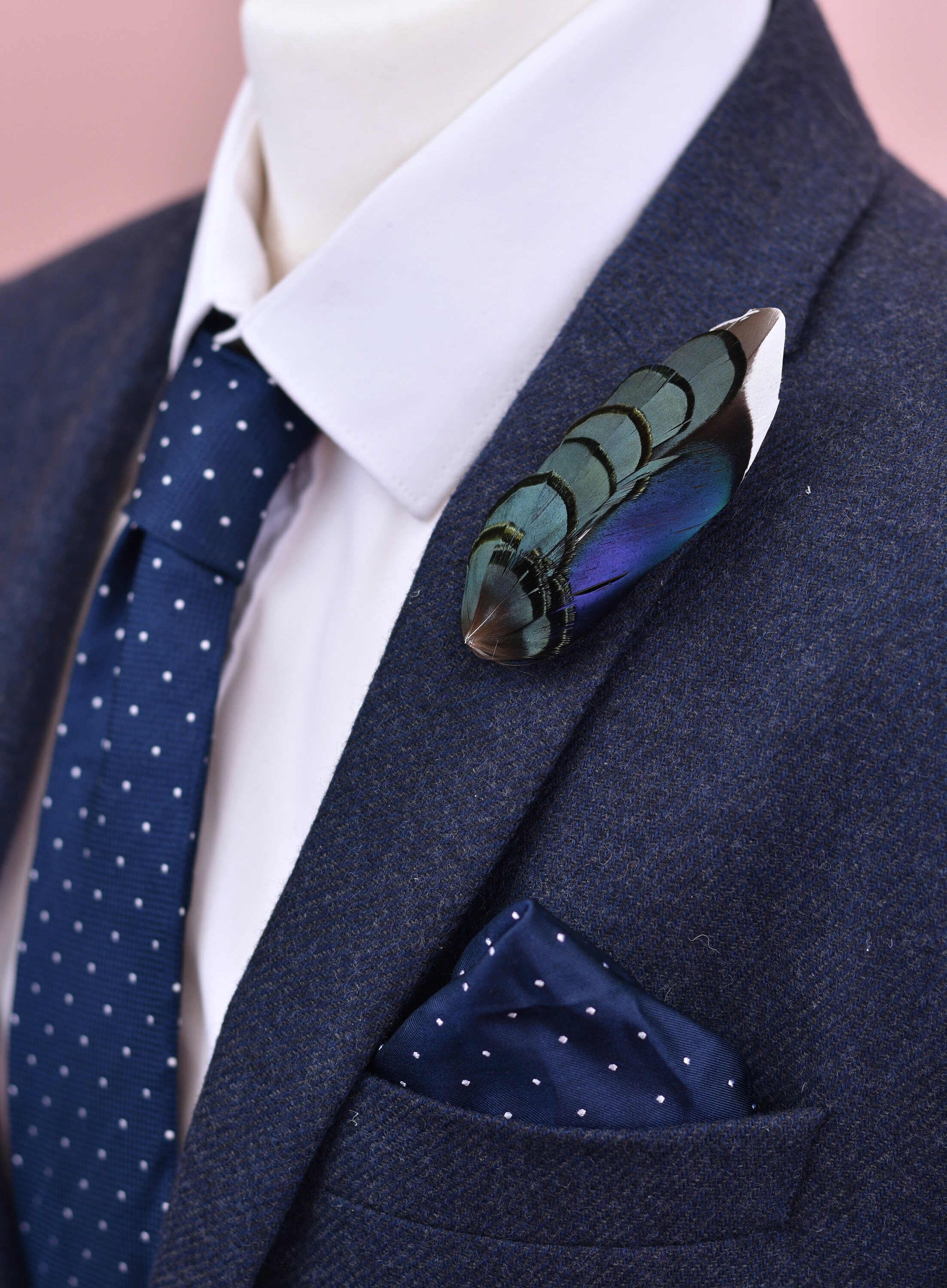 Duck Feather Lapel Pin in Navy and Green Feather Boutonniere - Etsy UK