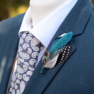 Blue and Teal Duck Feather Lapel Pin | Duck Feather Boutonniere ...