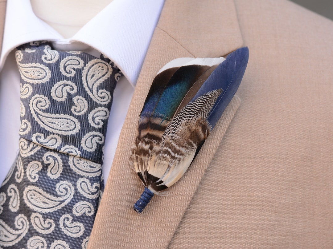 Blue Duck Feather Pin | Duck Feather Boutonniere | Pheasant Feather ...