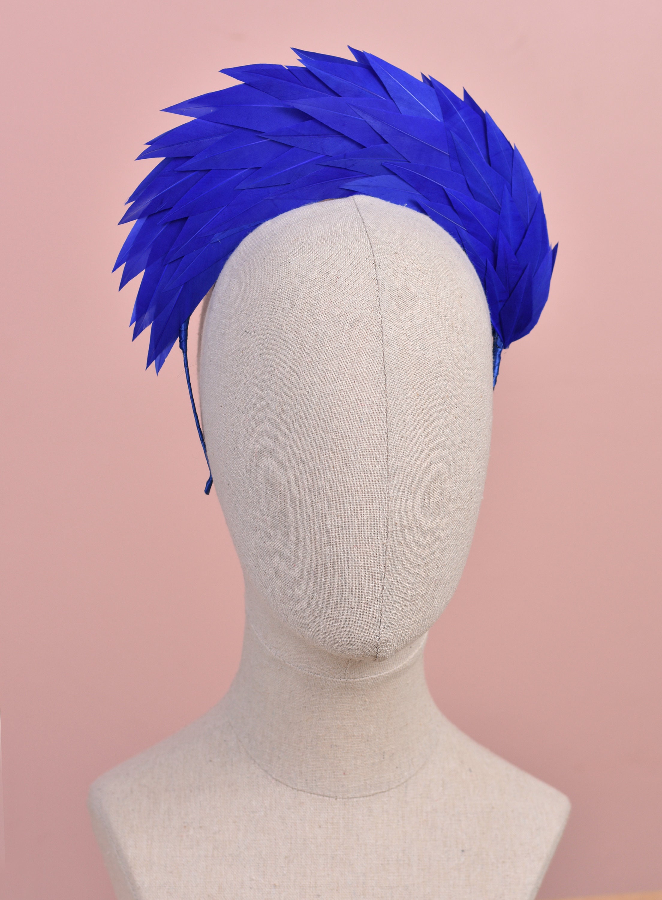 Cobalt Blue Spiked Feather Halo Headband Royal Blue Feather | Etsy UK