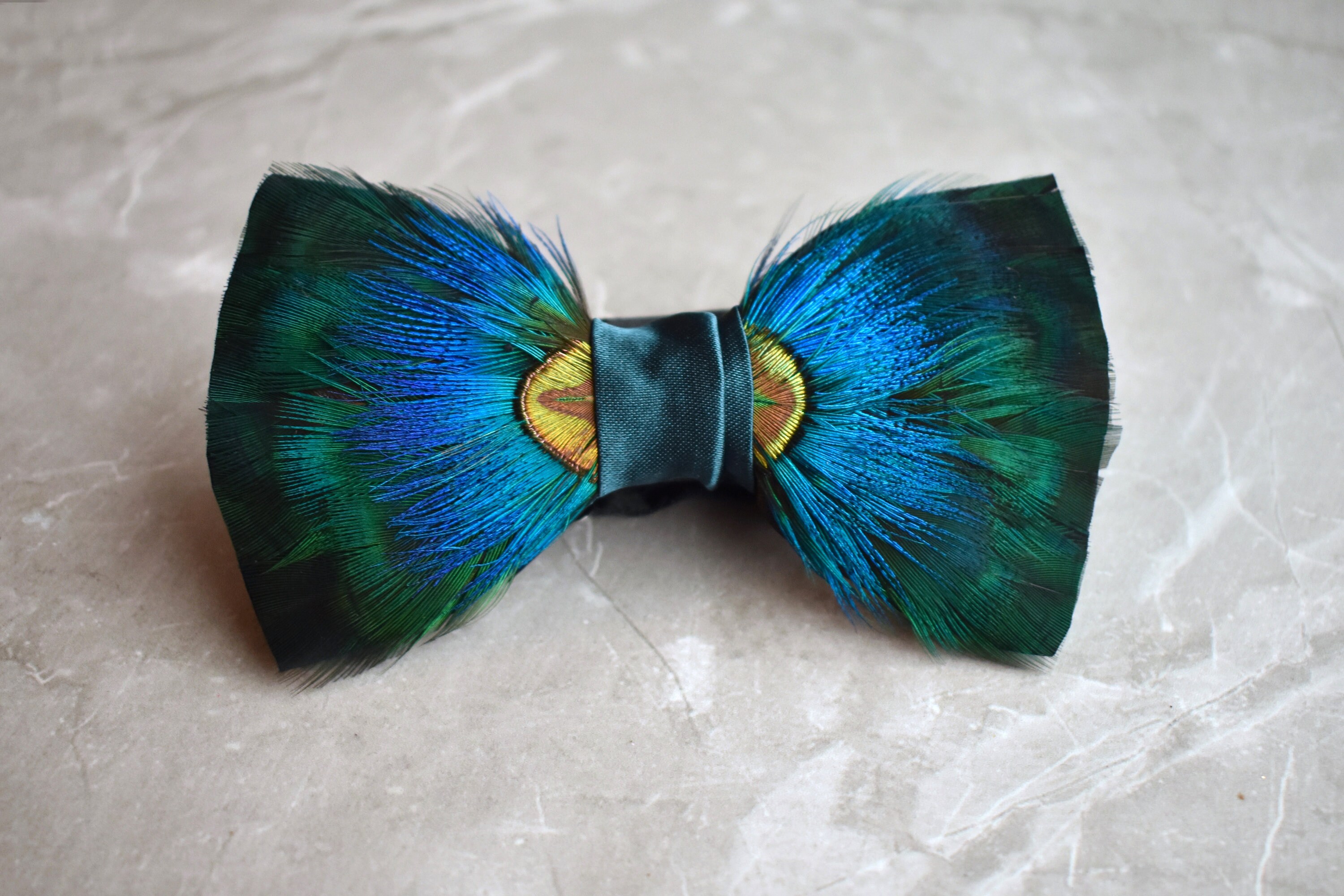 Peacock Feather Bow Tie In Turquoise And Teal