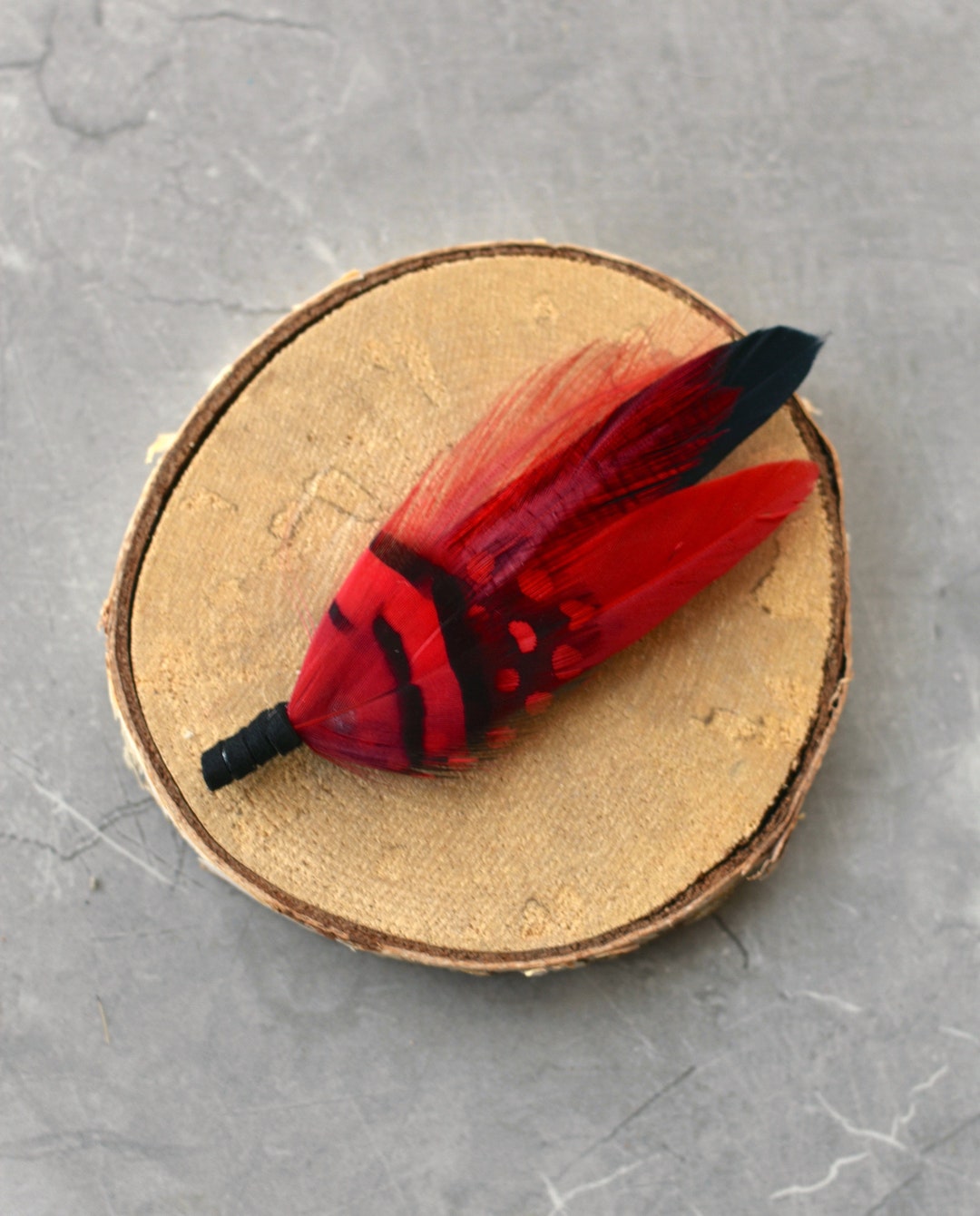 Black and Red Feather Lapel Pin Duck Feather Boutonniere - Etsy