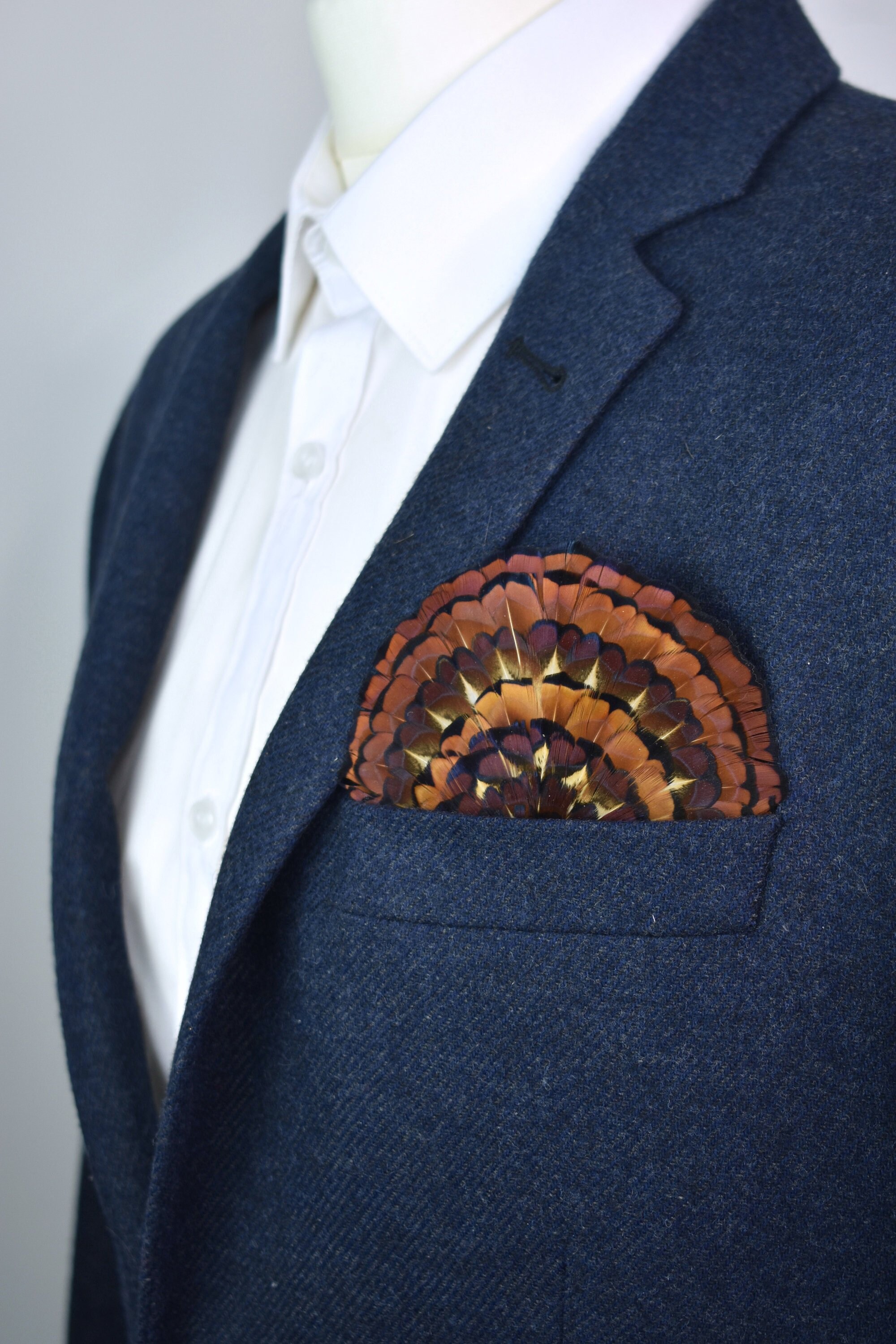 Pheasant Feather Pocket Square in Copper