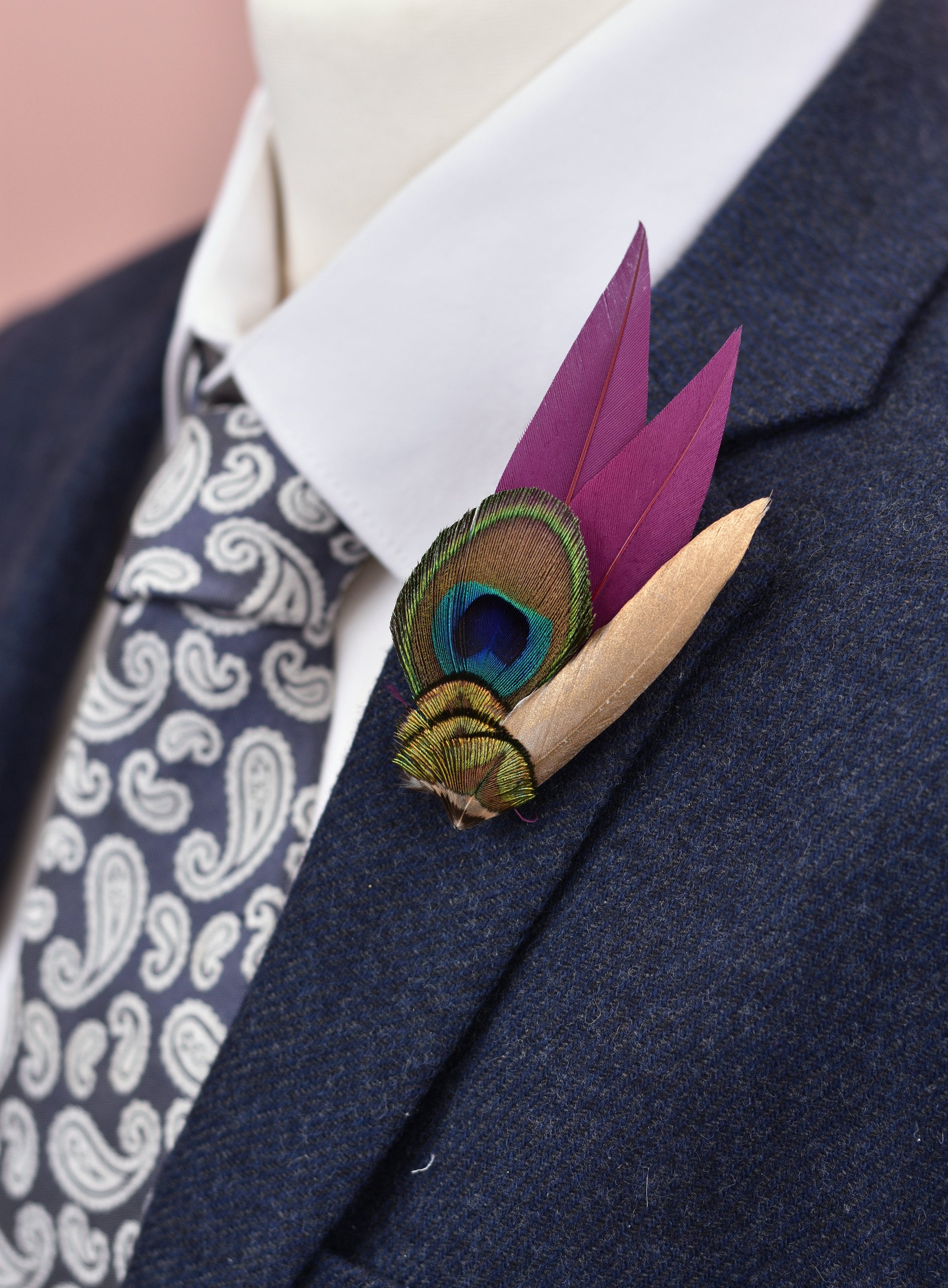 Peacock feather lapel pin store