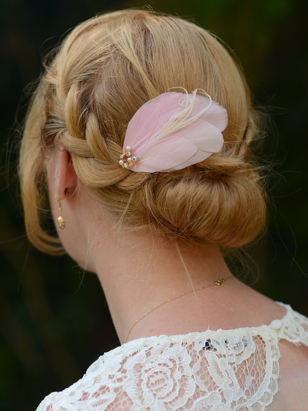 Blush Pink Vintage Style Feather Hair Clip in With Crystals and Pearls ...