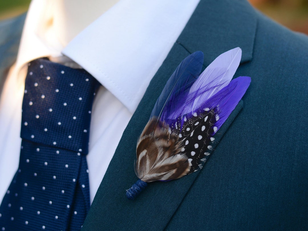 Navy Blue and Purple Polka Dot Feather Lapel Pin | Pheasant Feather ...