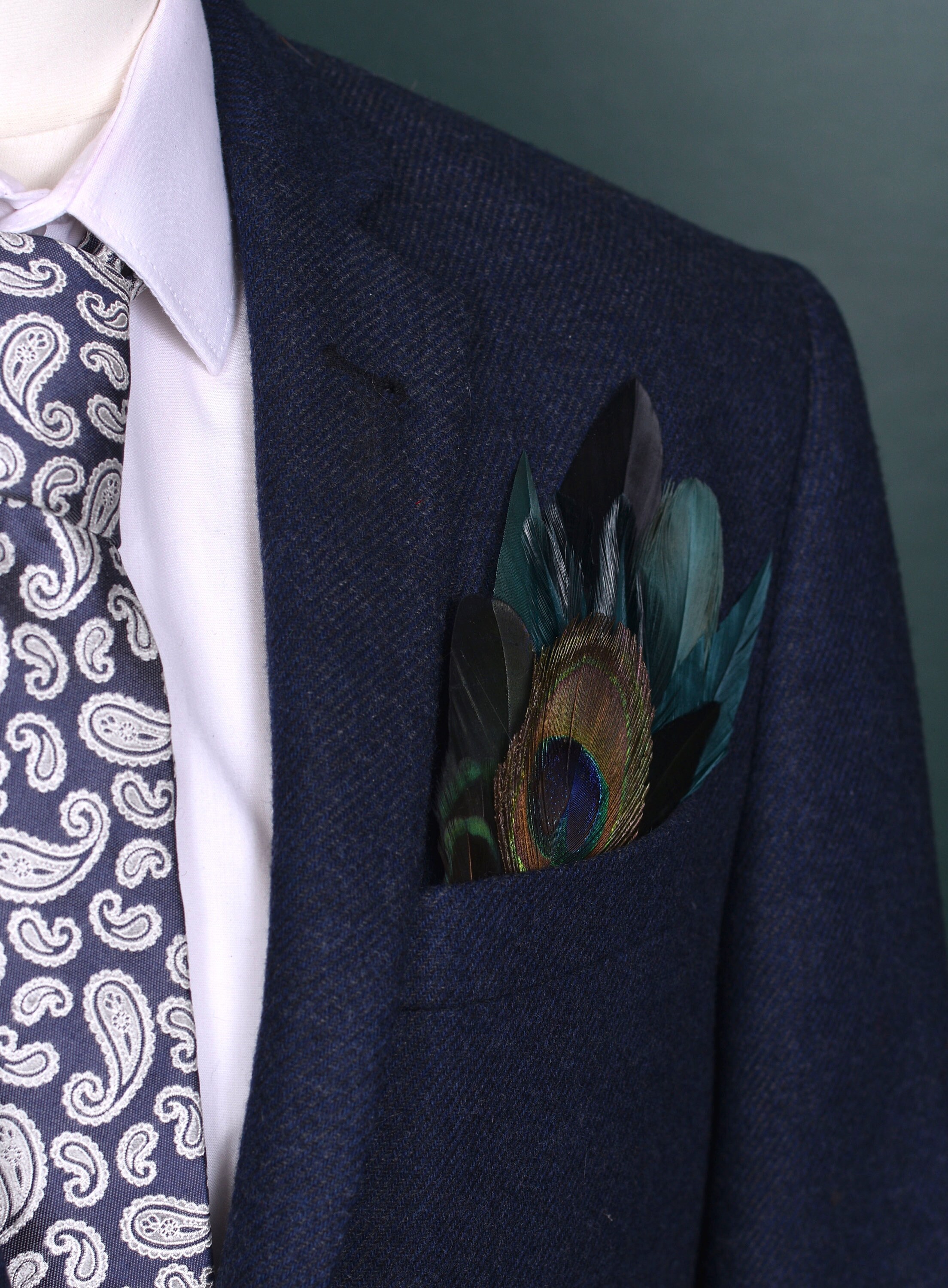 Shades of Green and Peacock Feather Pocket Square No.99