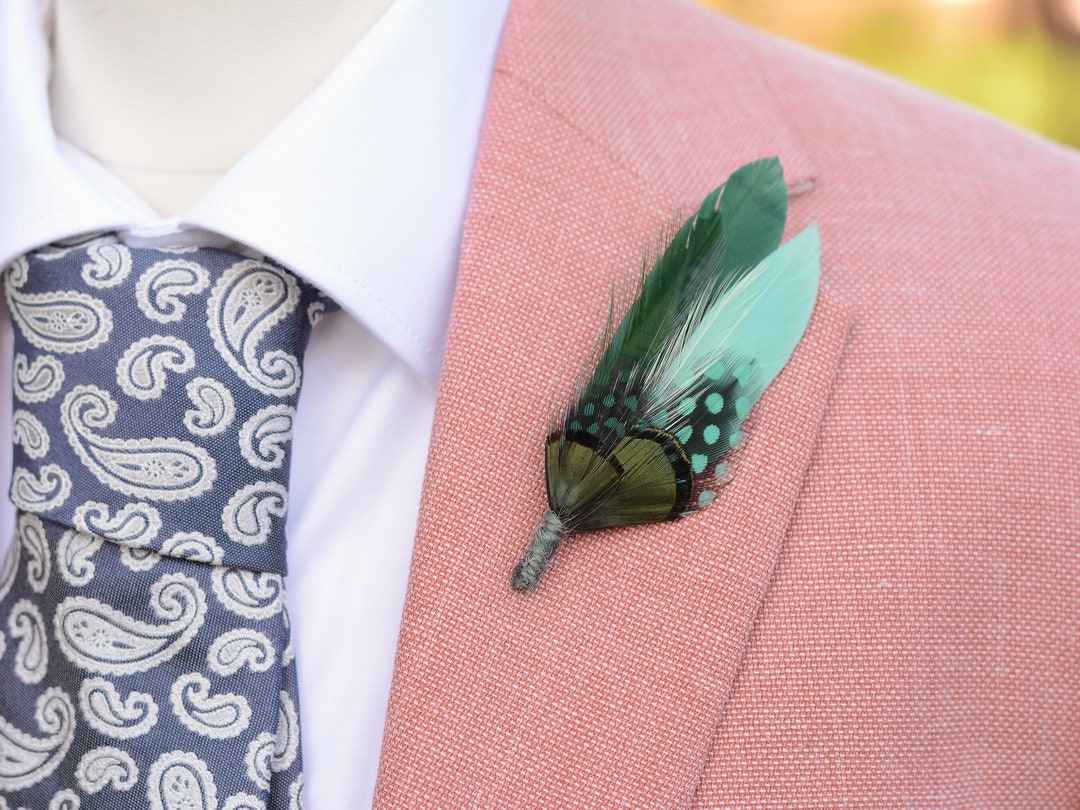 Shades of Green Feather Pin Duck Feather Boutonniere Pheasant Feather ...