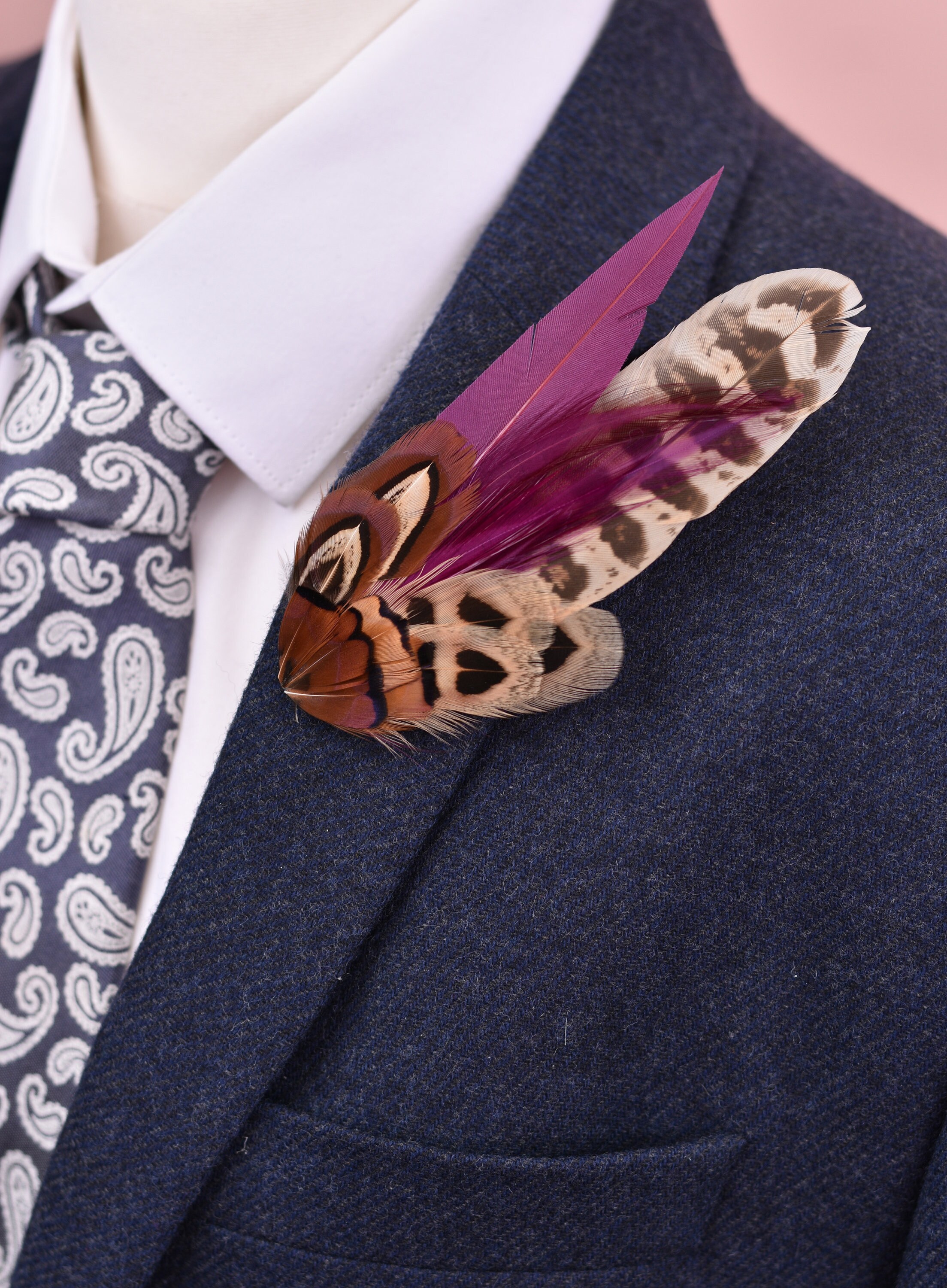 Plum and Pheasant Feather Lapel Pin Plum Feather Boutonniere | Etsy