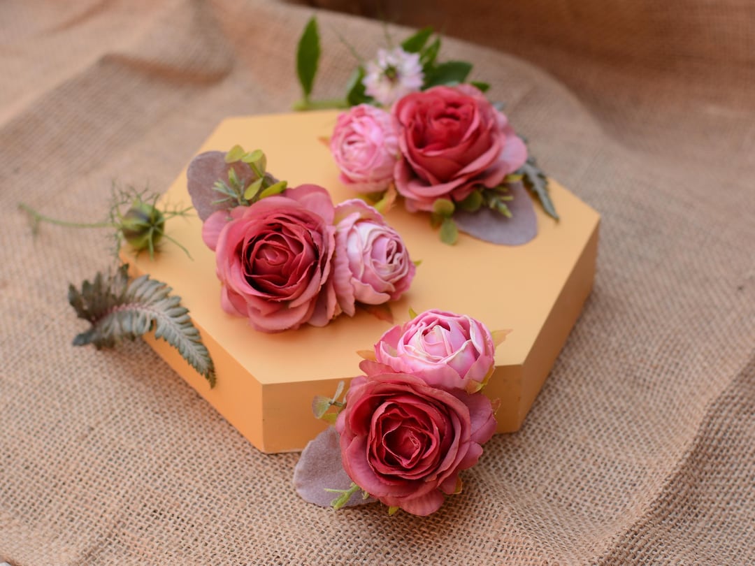 Pink Rose and Peony Flower Hair Clip - Bridal Hair Accessory - Etsy