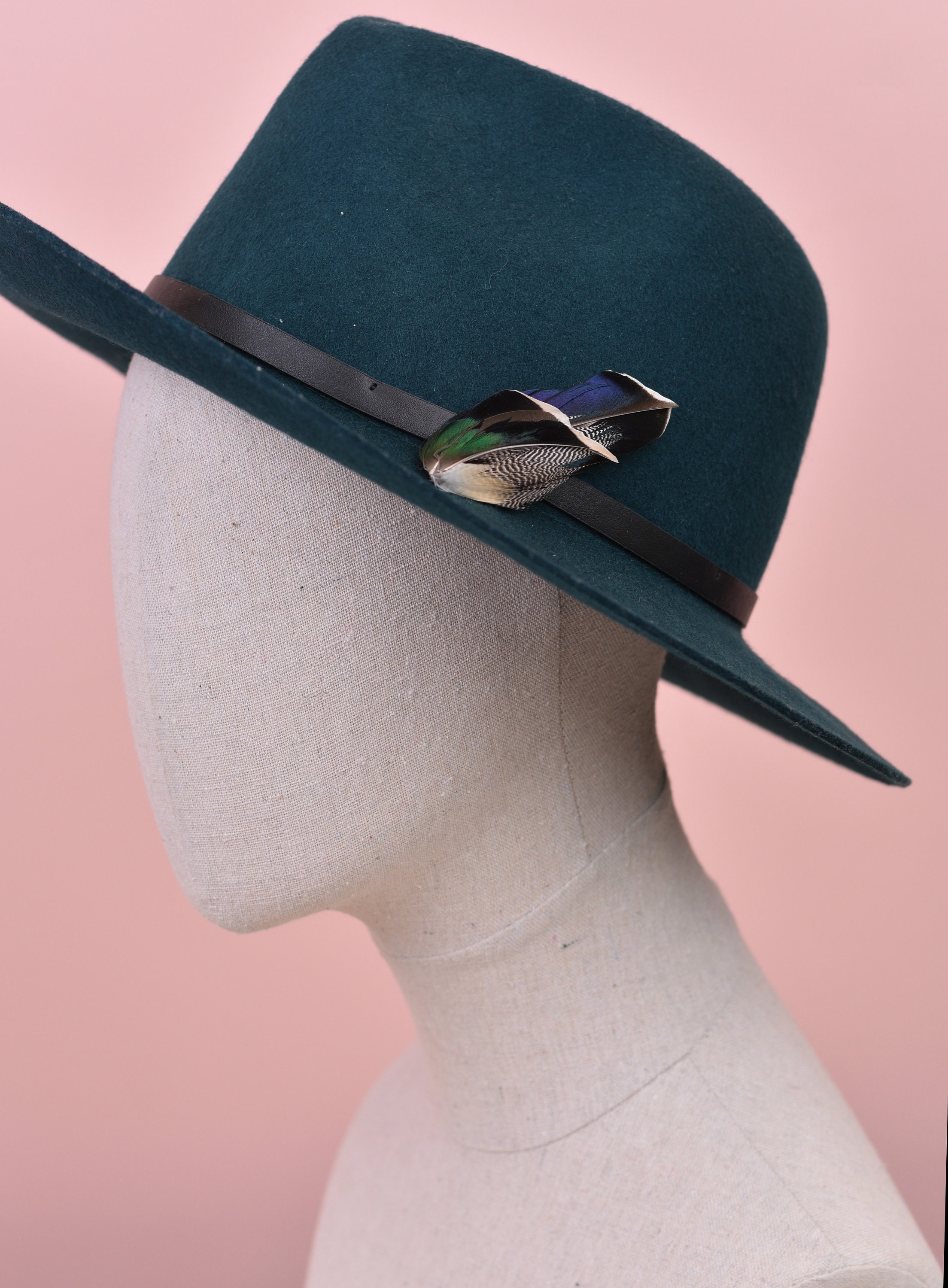 Duck Feather Lapel Pin in Iridescent Green and Blue