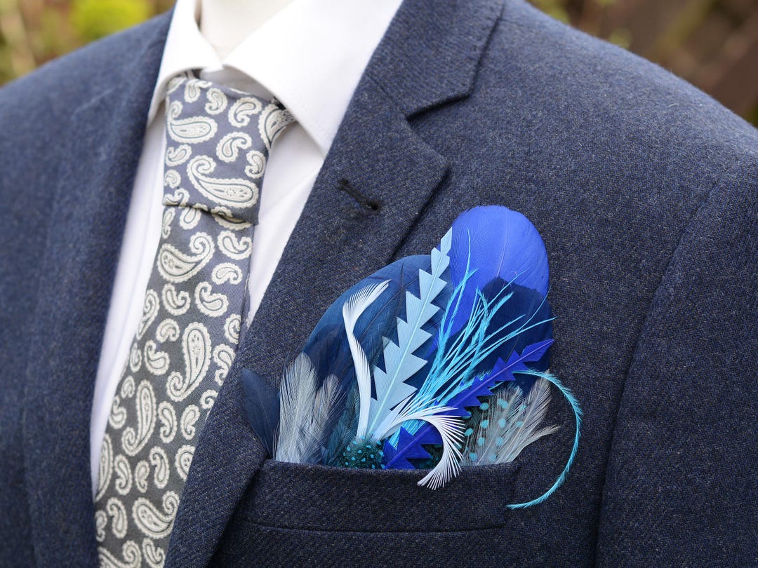 Shades of Blue Goose Feather Pocket Square No.181 | Suit Accessory ...