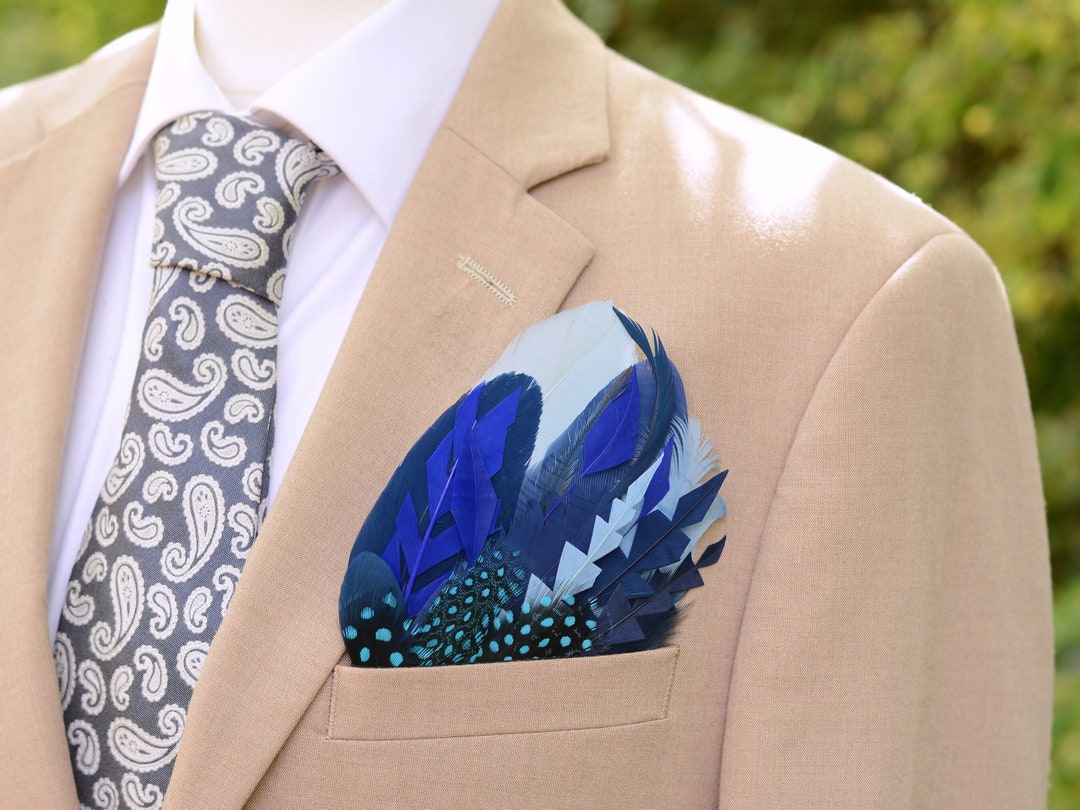 Shades of Blue Feather Pocket Square No.259 | Suit Accessory | Feather ...