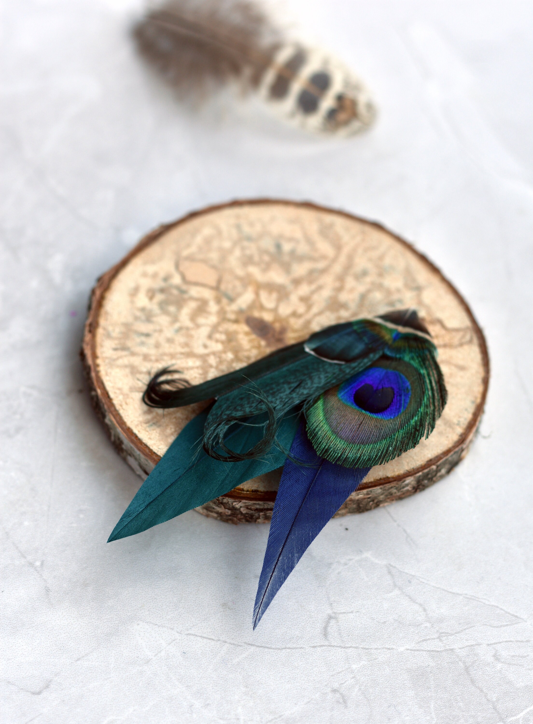 Small Navy Blue and Green Peacock Feather Lapel Pin / Hat Pin No.54