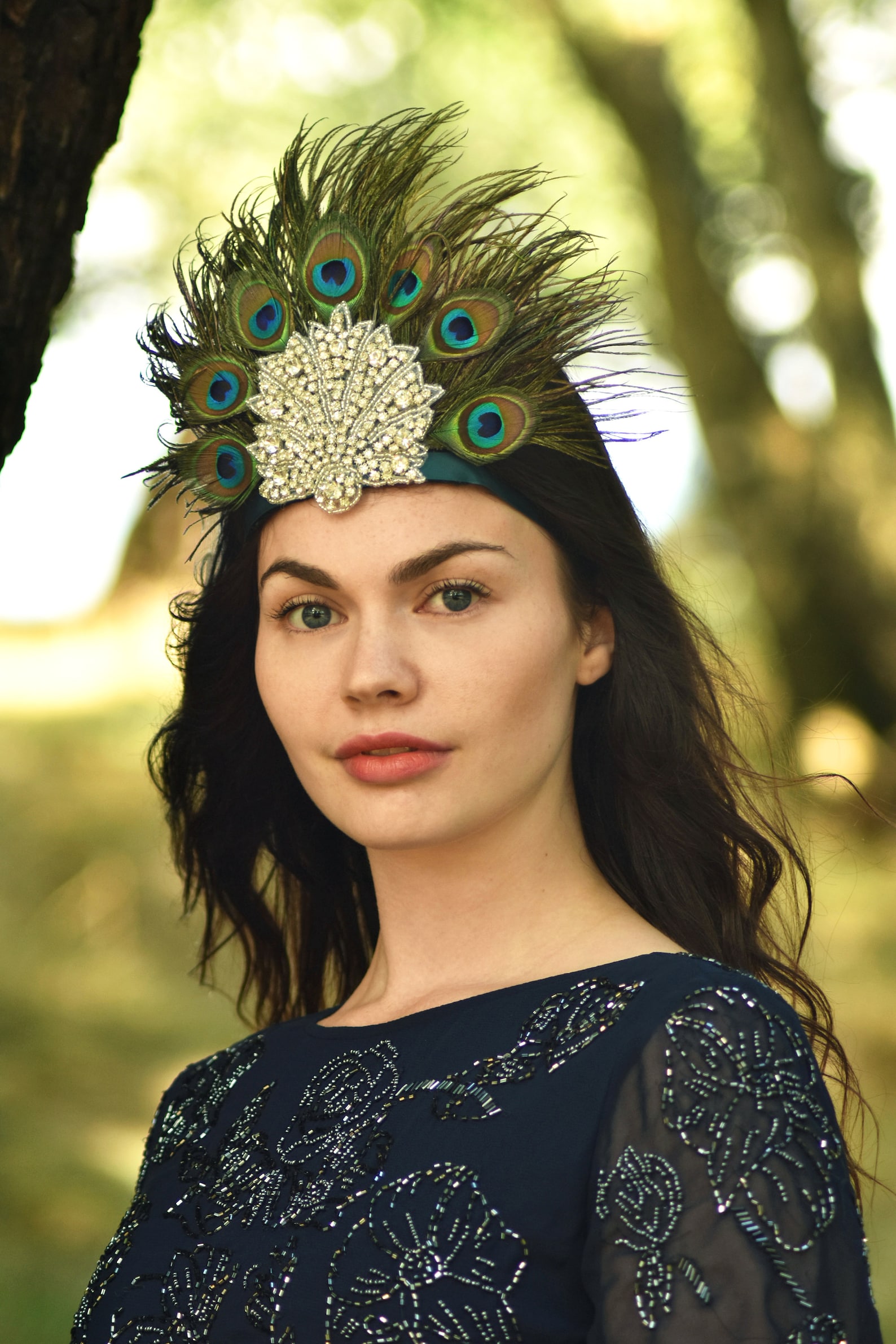 Peacock Feather Crown with Rhinestones Festival Feather | Etsy