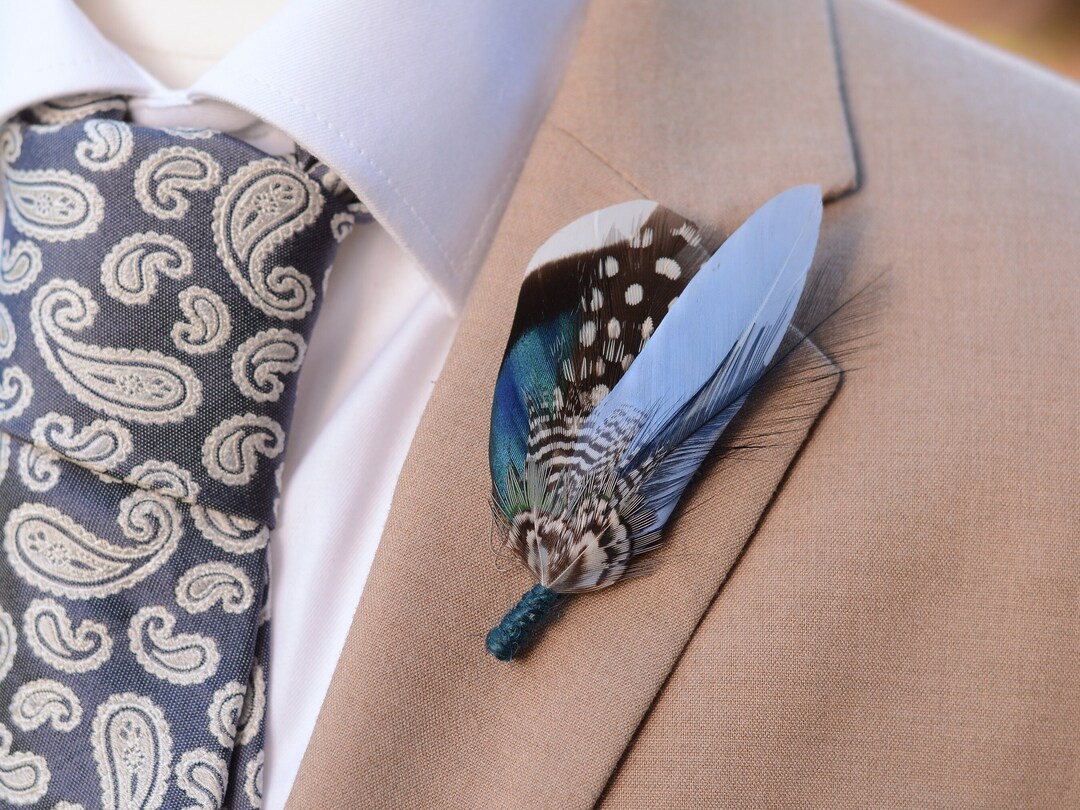 Small Navy and Pastel Blue Feather Boutonniere / Hat Pin | Blue Feather ...