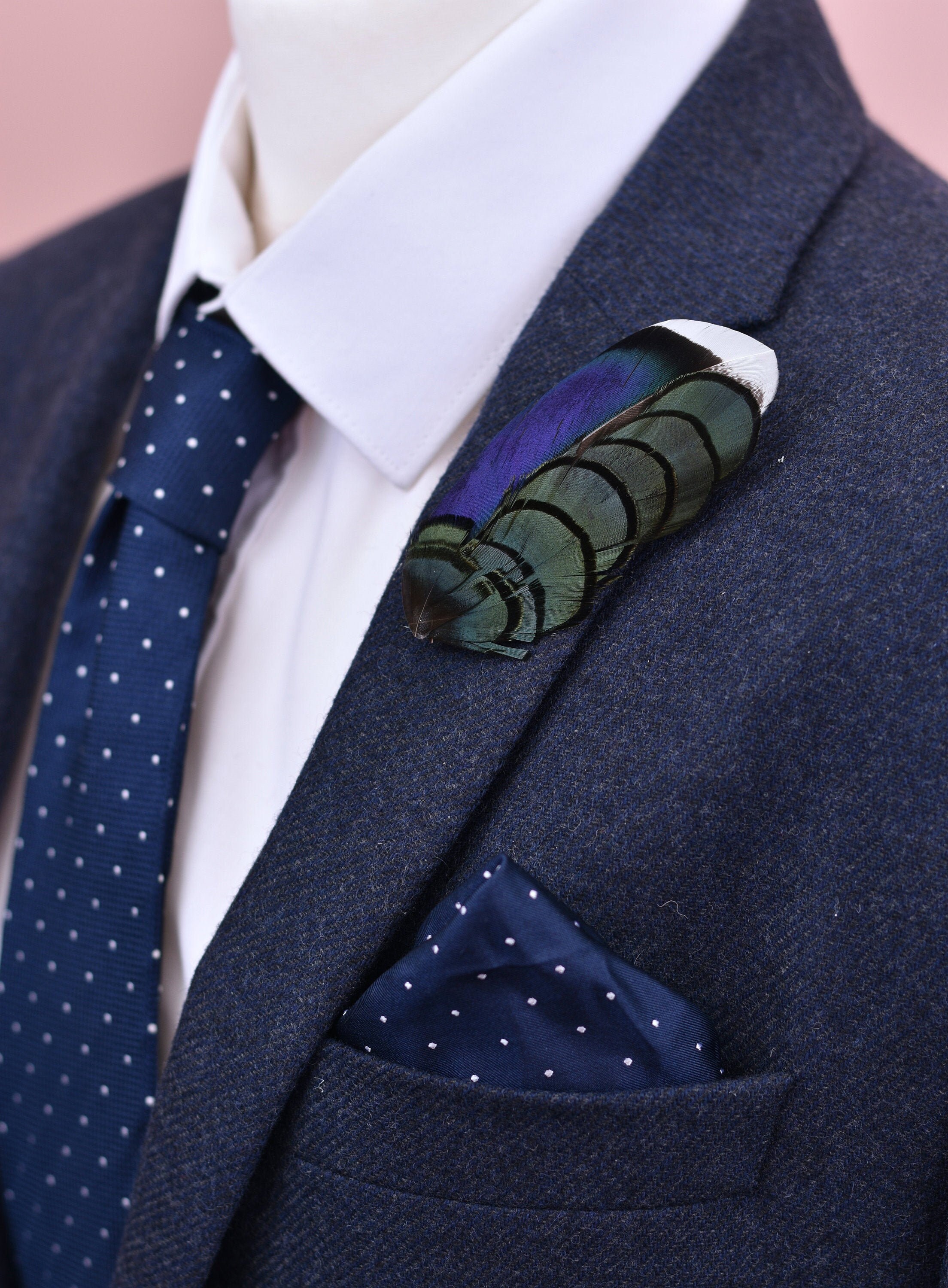 Duck Feather Lapel Pin in Navy and Green Feather Boutonniere | Etsy UK