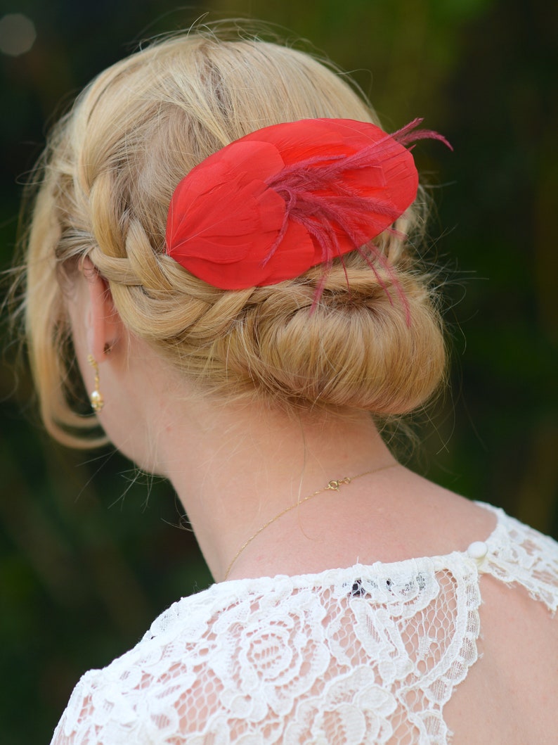 Red Feather Hair Clip | Red Feather Fascinator | Red Feather Headpiece ...