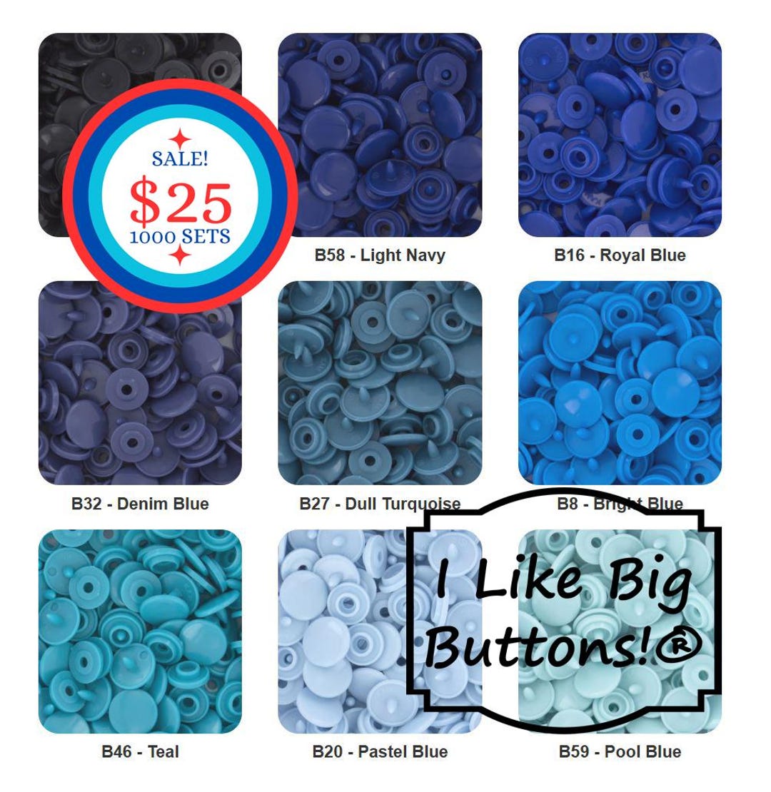 BLUE 1000 Sets KAM Plastic Snaps: (size 16/glossy) No-sew Snap Buttons ...