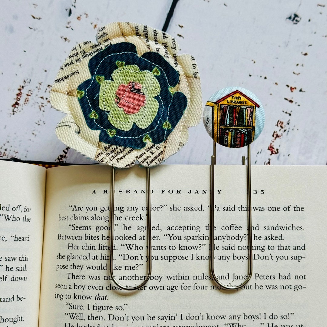 Set of 2 Fabric Cover Button Jumbo Paperclip Book-themed Planner Clips ...