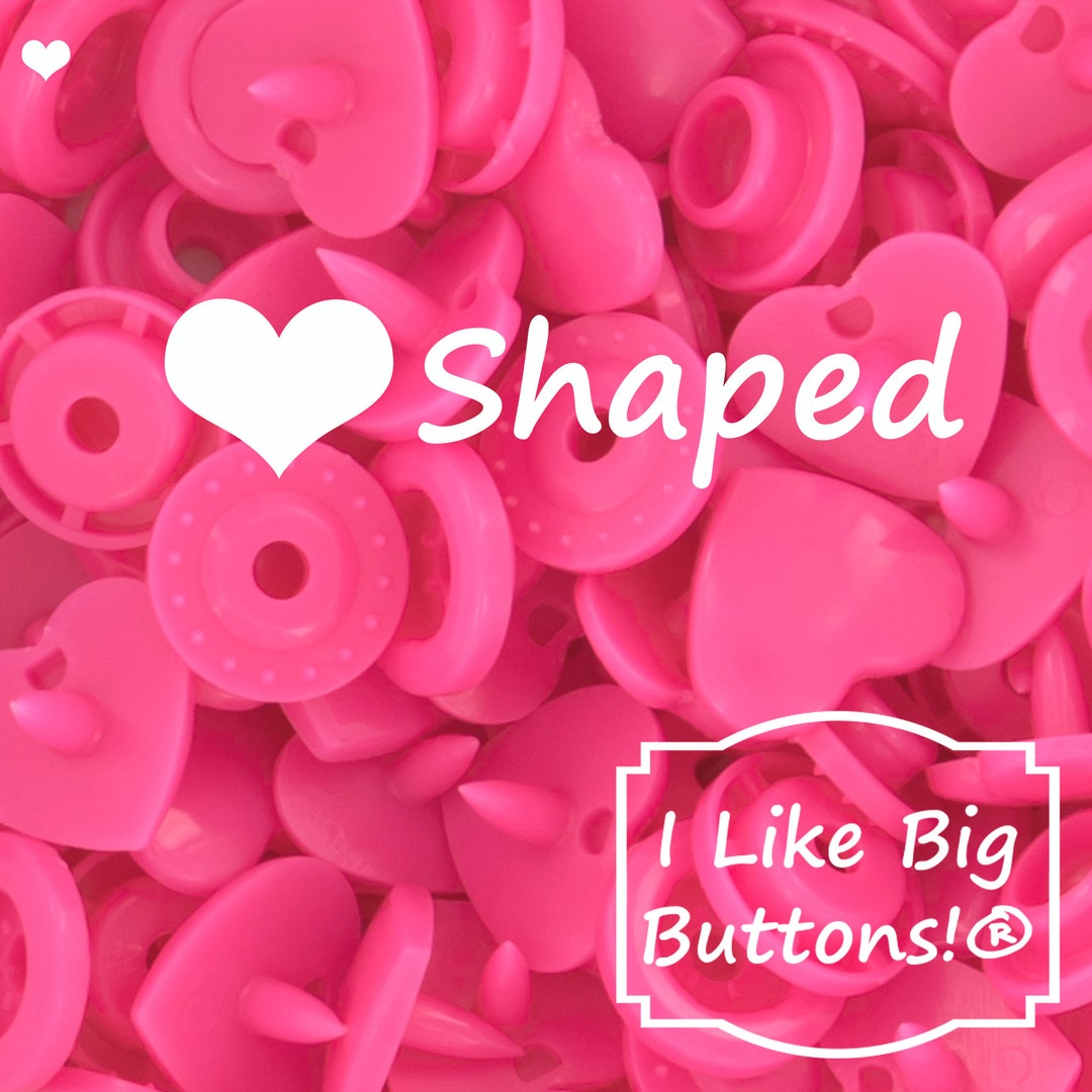 HEART KAM Plastic Snaps: B47 Neon Pink, Glossy *HEARTS* Novelty No Sew ...