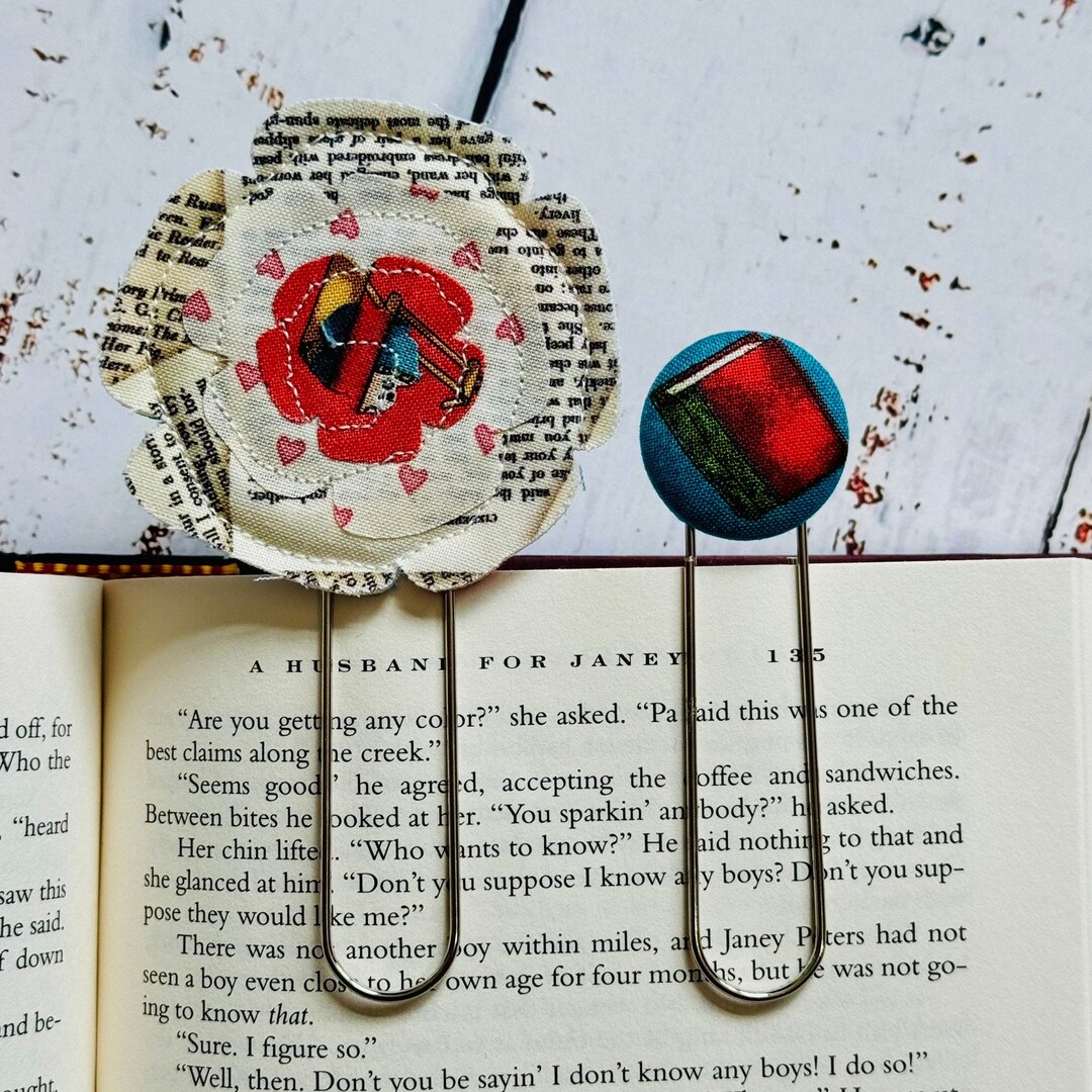 Closed Book & Flower Bookmarks, Set of 2 Bookmarks/3.5 Jumbo Paperclips ...