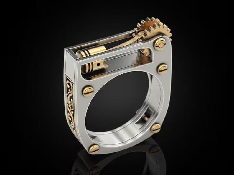 Steampunk Mechanical Ring, Kinetic 925 Silver Steampunk Gear Ring for ...