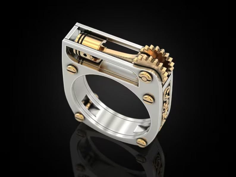 Steampunk Mechanical Ring, Kinetic 925 Silver Steampunk Gear Ring for ...