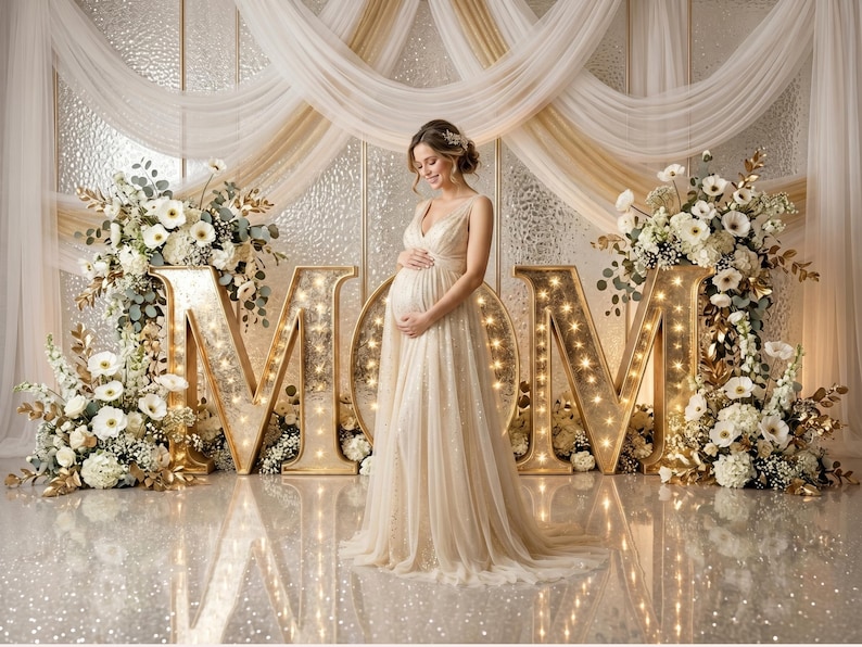 30 MOM Maternity Backdrop Digital Download, Floral Marble Pregnancy ...