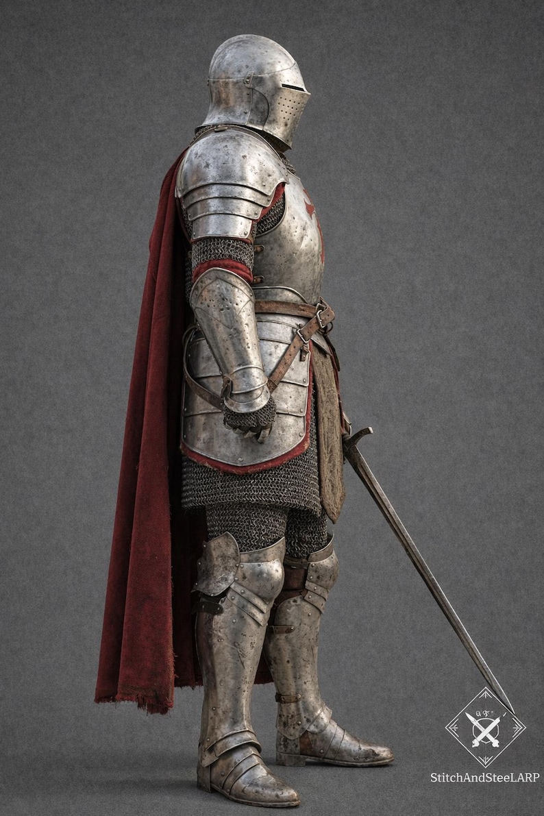 Medieval Knight Armor Full Suit – Back View Steel Plate Armor With Red ...