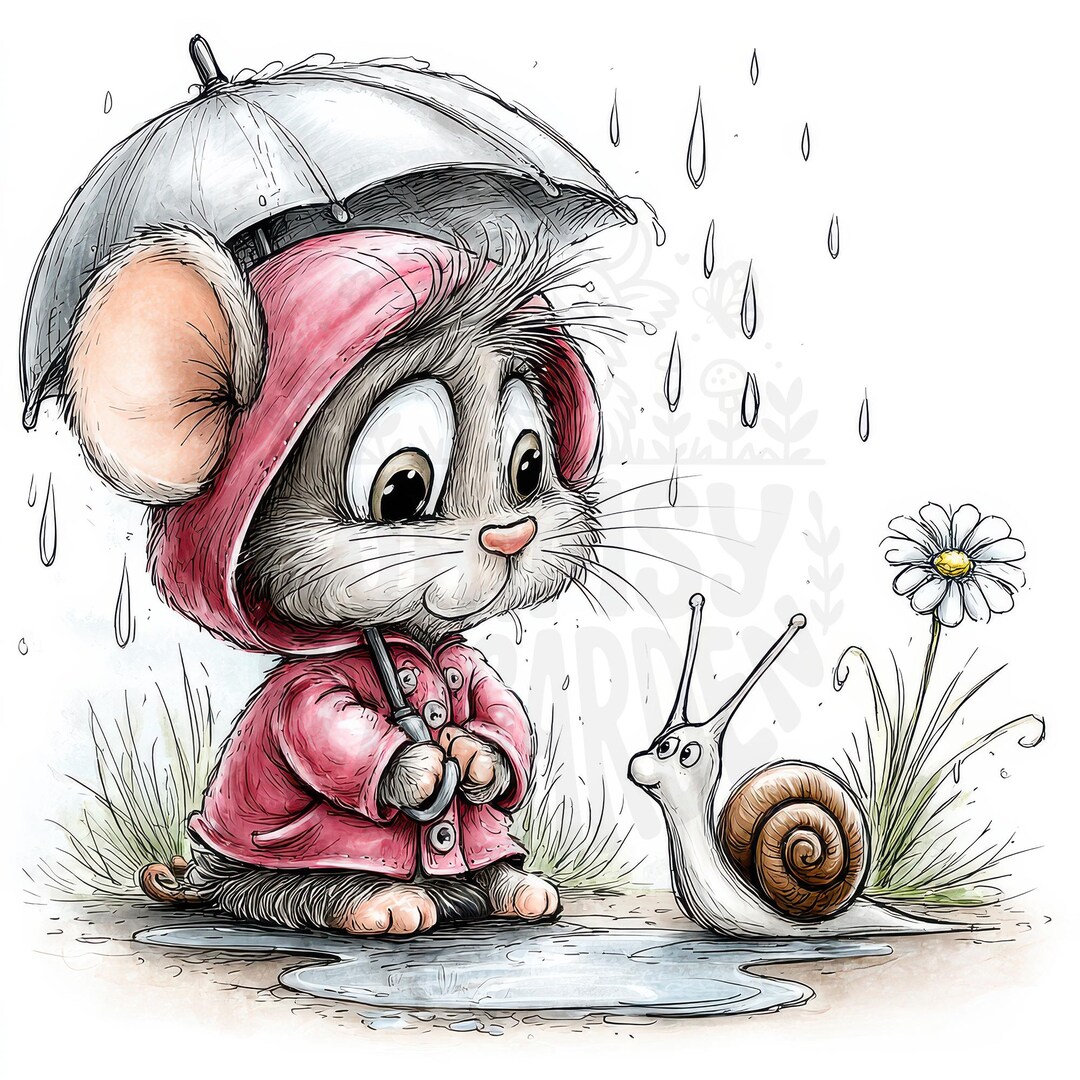 28 JPG Rainy Mouse Clipart Bundle – Cute Mouse in Rain – Whimsical ...