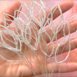 VINTAGE: 8pcs - Beaded Leaf Stems - Clear Buggle Bead Leaves - Floral ...