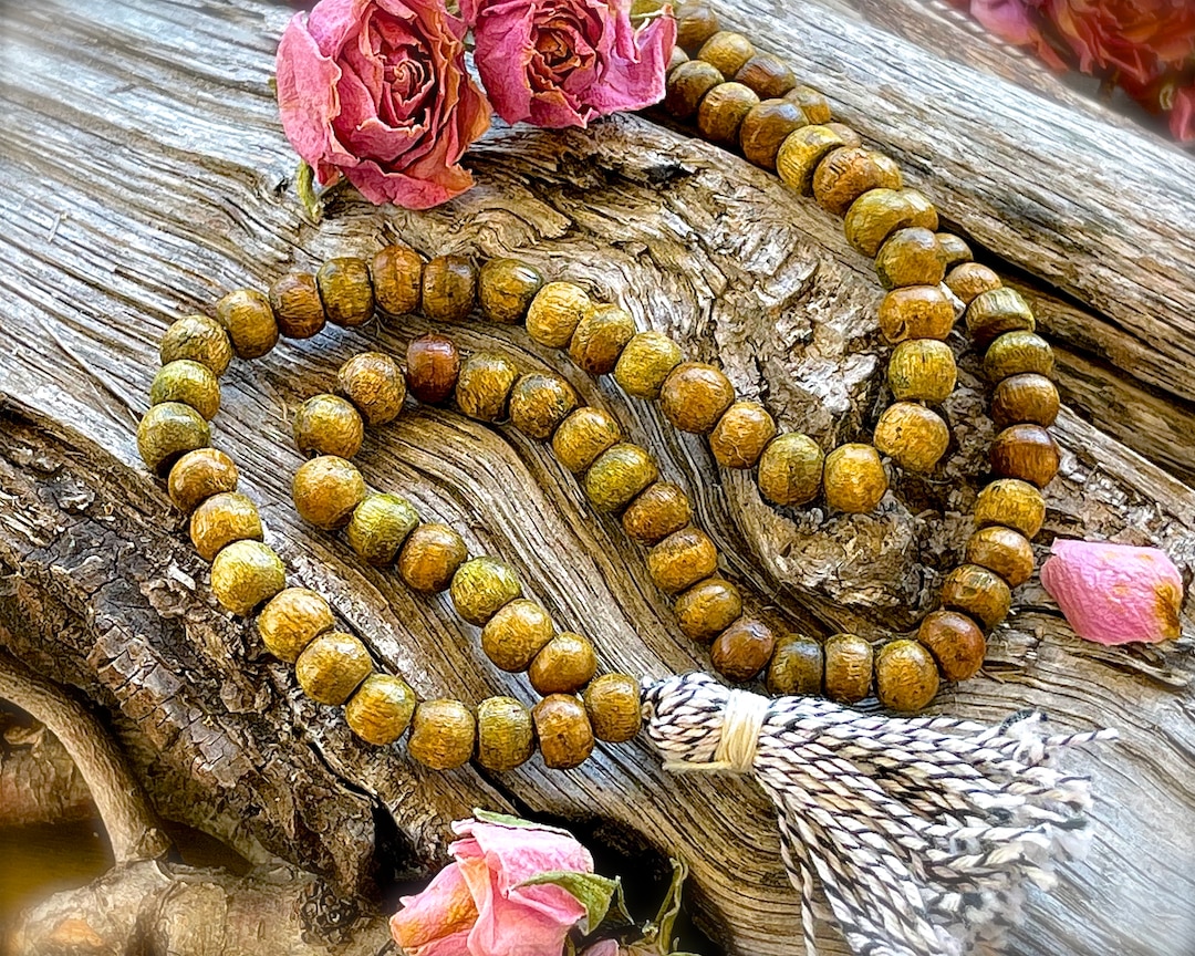 VINTAGE: Distressed Mala Wood Bead Necklace Meditation Necklace Prayer ...