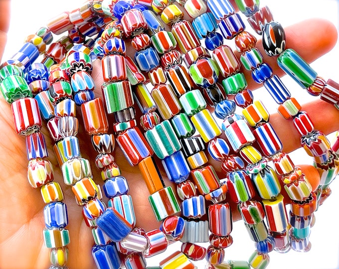 VINTAGE: 24" Strand - Mix Layer Chevron Glass Bead Strand - Colorful ...