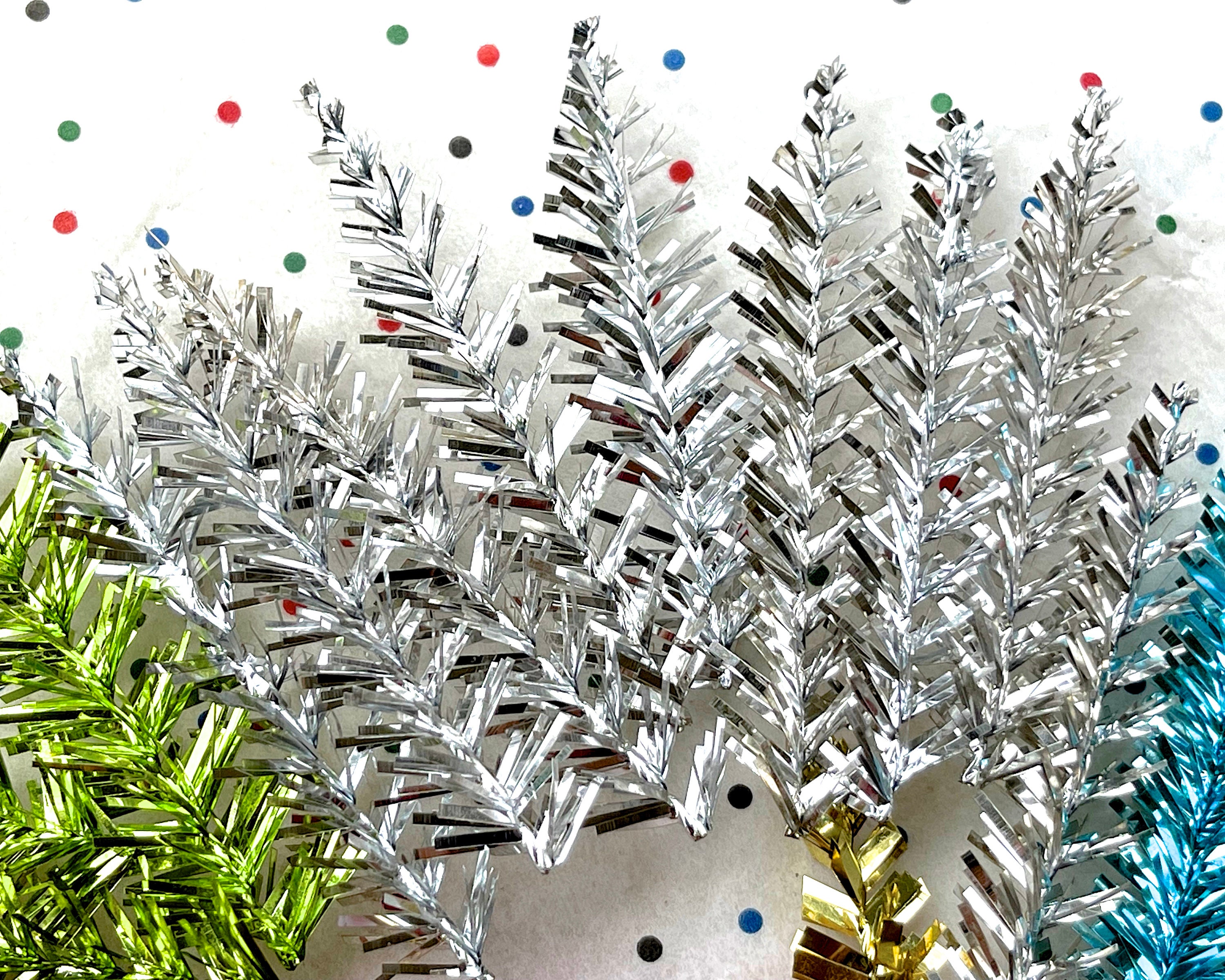 VINTAGE: 10pcs - Metallic Silver Chenille Tinsel Trees Stem Heads ...