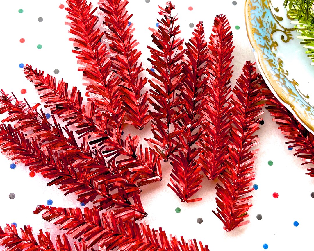 VINTAGE: 10pcs - Metallic Red Chenille Tinsel Tree Stem Heads Christmas ...