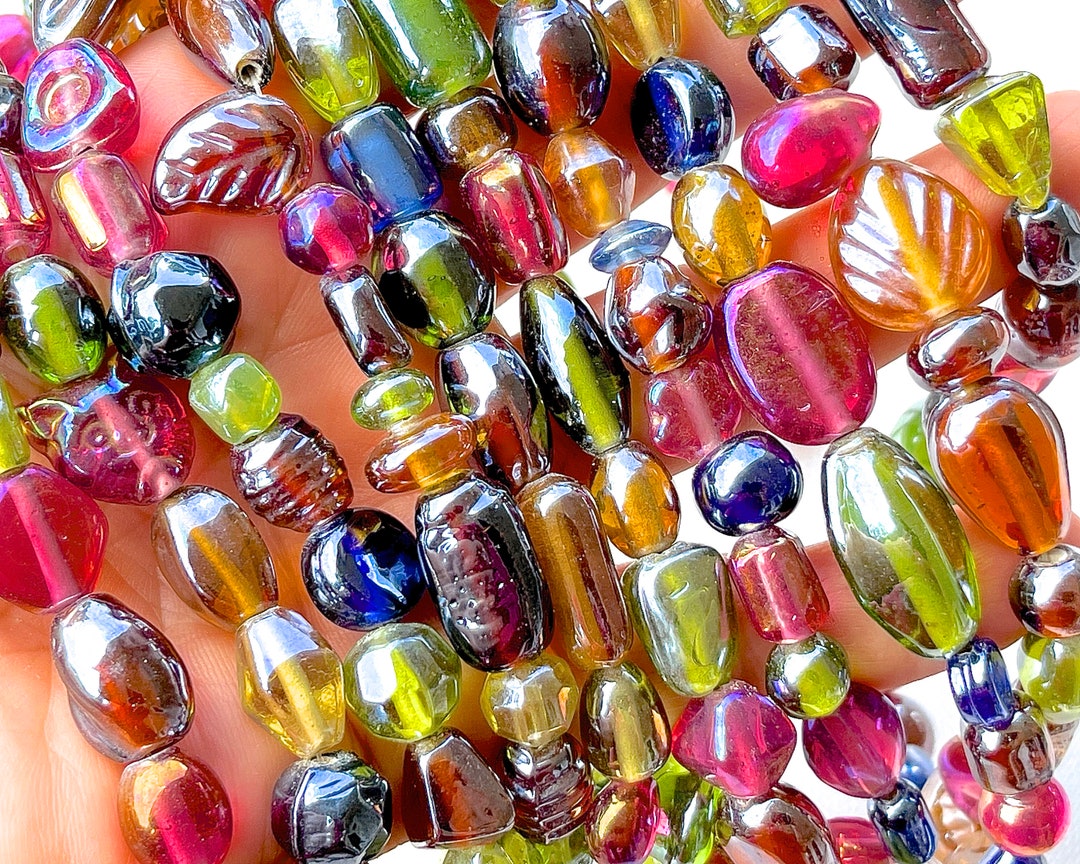 SUPPLY: 24" Strand of Mixed Shape Luster Glass Beads - Assorted Shapes ...