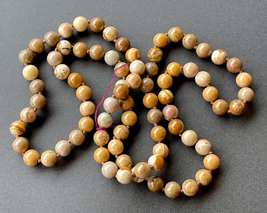 VINTAGE: 28" Natural Stone Bead Strand - Polished Stone - Jewelry ...