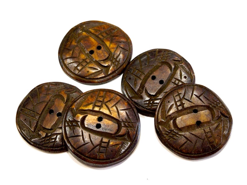 VINTAGE: Huge Hand Carved Rustic Bone Buttons Natural | Etsy