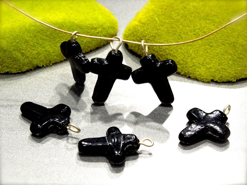SUPPLY: 8pcs Large Black Glass Cross Charms Pendants - Etsy