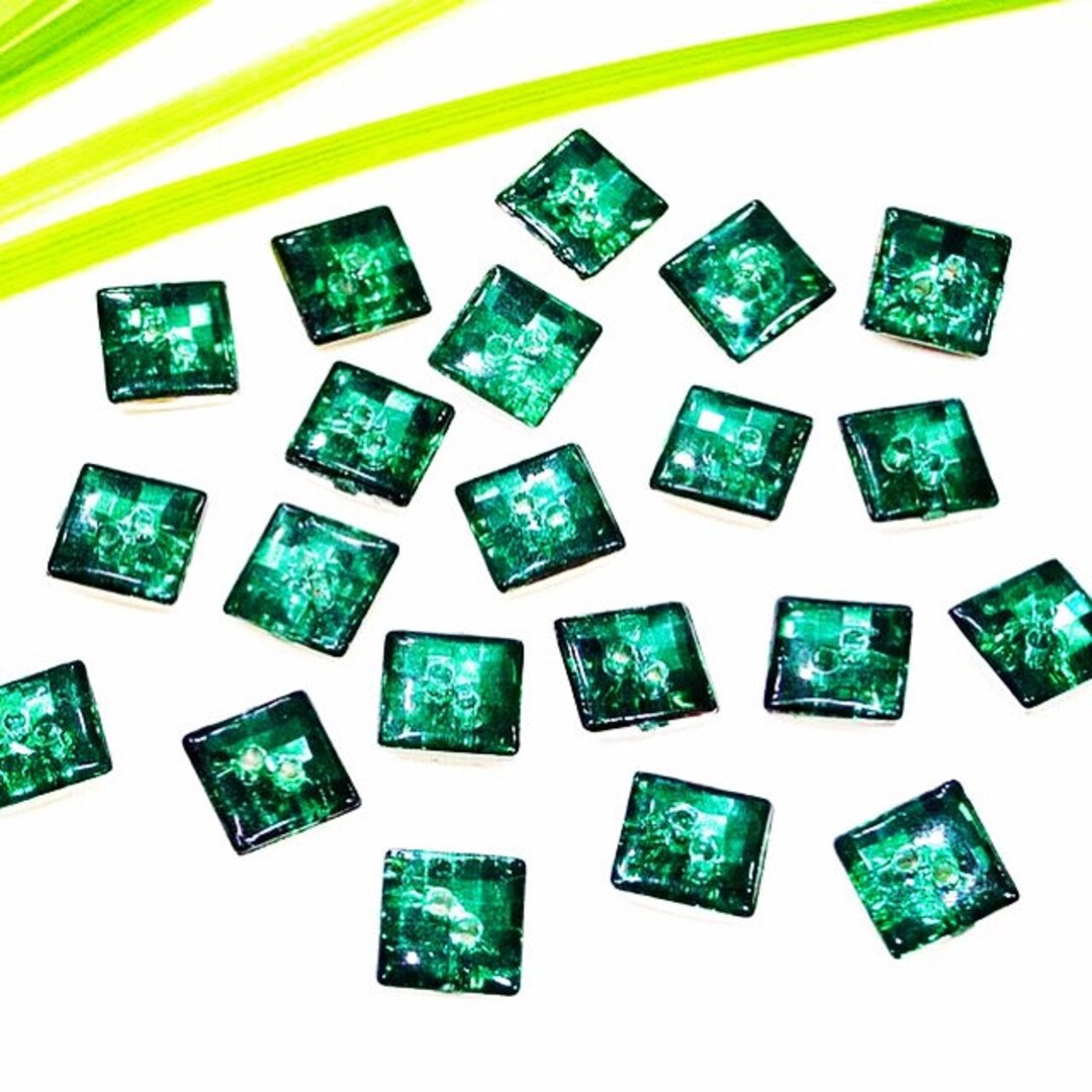 VINTAGE: 1980's 20pcs RETRO Small Green Rhinestone Buttons Square Shape ...